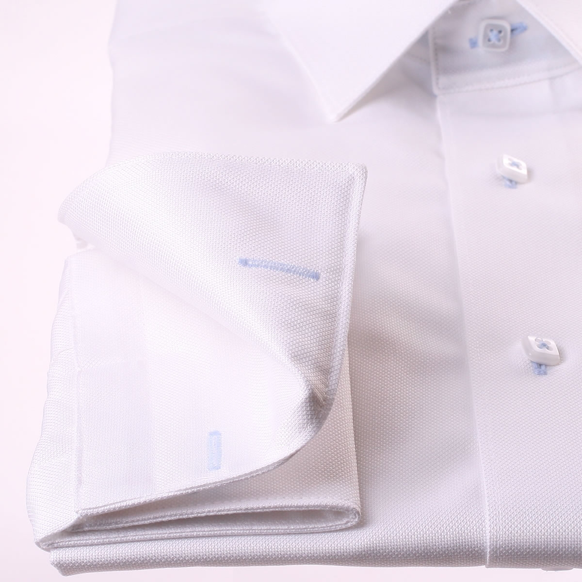 White french cuff shirt with blue patterns collar and cuffs